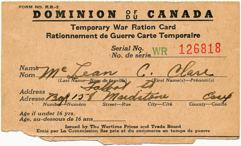 Temporary Ration Card | Wartime Canada